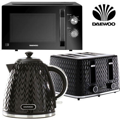 Daewoo Argyle Black Matching Kettle Toaster and Microwave Set 23L ...