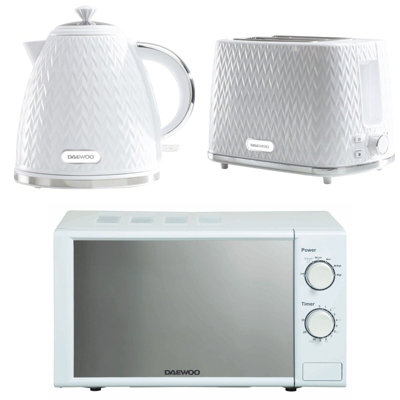 DAEWOO ARGYLE WHITE KETTLE 2 SLICE TOASTER & 800W 20L MICROWAVE ...