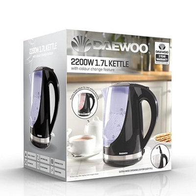 Daewoo Colour Changing 1.7L Jug Kettle 360 Swivel Base 2200W Black ...