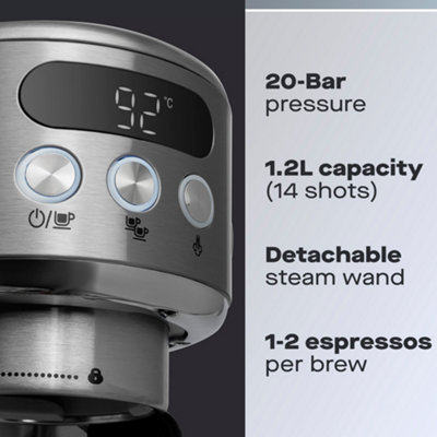 DAEWOO DIGITAL DISPLAY 20 BAR ESPRESSO COFFEE MAKER MACHINE WITH MILK ...