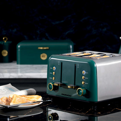 Daewoo Emerald Toaster 4 Slice Green Gold SDA2288GE | DIY at B&Q