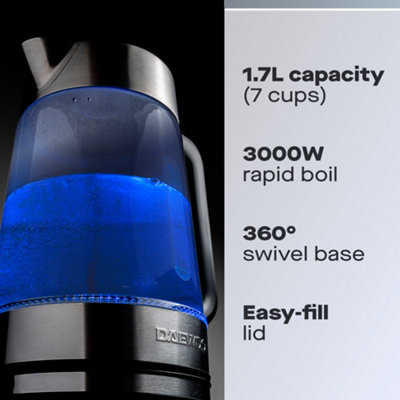 Daewoo Glass Kettle With Blue LED Cordless 3KW Rapid Boil 1.7L Easy Fill