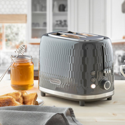 Daewoo Honeycomb Toaster 2 Slice High Lift Handle 3D Embossed Grey ...