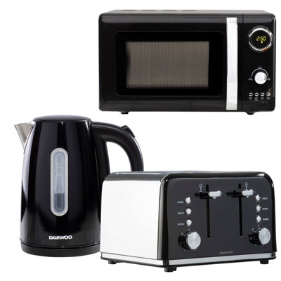 Daewoo Kensington Black Retro Matching Kettle Toaster and Microwave Set ...
