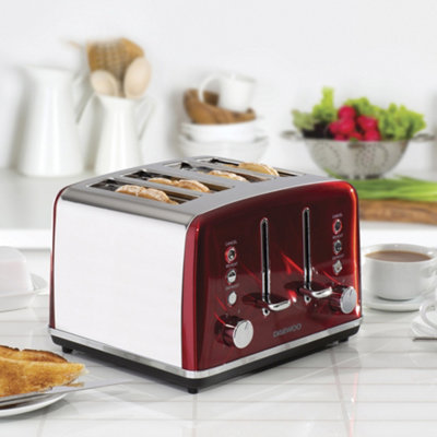 Daewoo Kensington SDA1587GE Red 4 Slice Toaster With Reheat Function ...