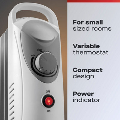 Daewoo Mini Oil Filled Radiator 800W 6-Fin Portable Heater White HEA1140GE