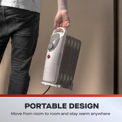 Daewoo Mini Oil Filled Radiator 800W 6-Fin Portable Heater White HEA1140GE