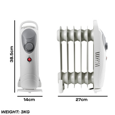 Daewoo Mini Oil Filled Radiator 800W 6-Fin Portable Heater White HEA1140GE