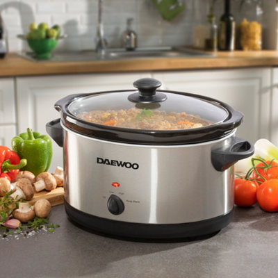 Daewoo Slow Cooker 6.5 Litre With 3 Heat settings Easy Clean Silver ...