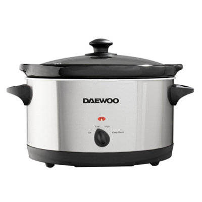 Daewoo Slow Cooker 6.5 Litre With 3 Heat settings Easy Clean Silver ...