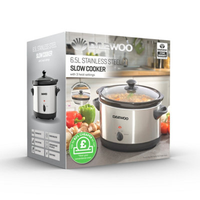 Daewoo Slow Cooker 6.5 Litre With 3 Heat settings Easy Clean Silver ...