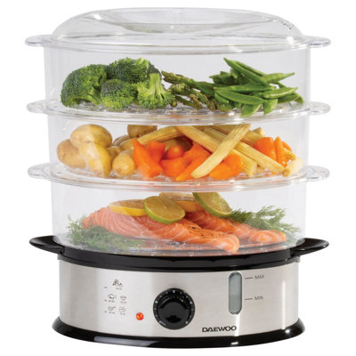 Daewoo Stainless Steel 3 Tier Food Steamer Electric Cooker With Rice ...