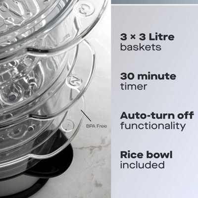 Daewoo Stainless Steel 3 Tier Food Steamer Electric Cooker With Rice ...