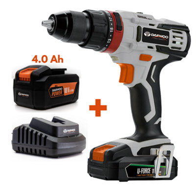 Daewoo U-FORCE Series 18V Cordless Hammer Drill + 4.0Ah Battery + Charger