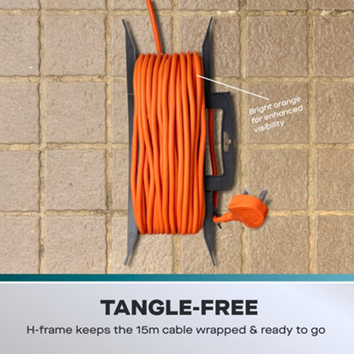 Daewoo Weatherproof Single Gang 15m Garden Cable Reel Outdoor Extension ...