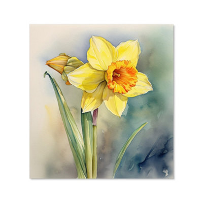 Daffodil Watercolour Premium Glass Kitchen Splashback W600mm x H750mm