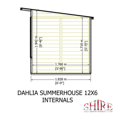Dahlia 12x6 Pent Summerhouse with double doors and two opening windows