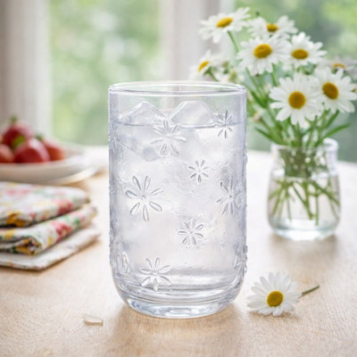 Daisy Glass Tumbler 450ml Recycled Ravenhead Clear Embossed Floral ...