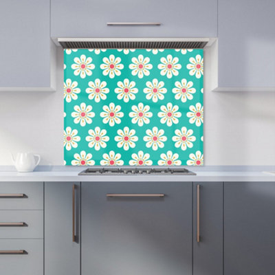 Daisy Pattern Premium Glass Kitchen Splashback W900mm x H750mm