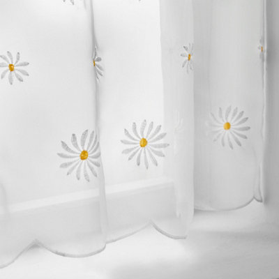 Daisy white Voile Cafe Curtain 140cm x 60cm (55" x24")