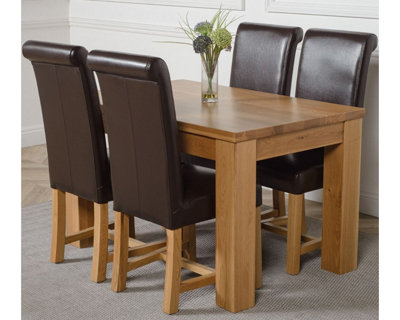 Dakota 127 x 82 cm Chunky Oak Small Dining Table and 4 Chairs Dining ...