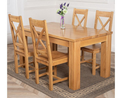 Dakota 152 x 87 cm Chunky Medium Oak Dining Table and 4 Chairs Dining ...