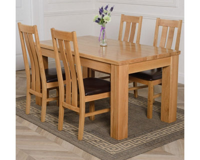 Dakota 152 x 87 cm Chunky Medium Oak Dining Table and 4 Chairs Dining ...