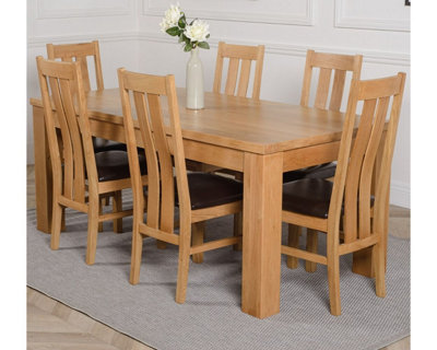 Dakota 182 x 92 cm Chunky Oak Large Dining Table and 6 Chairs Dining ...