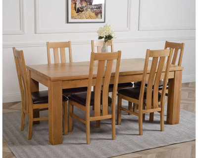 Dakota 182 x 92 cm Chunky Oak Large Dining Table and 6 Chairs Dining ...