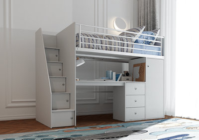 High bed frame with storage store