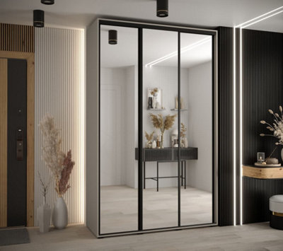 Dakota II Sleek Cashmere Mirrored Door Wardrobe 1600mm H2350mm D600mm ...