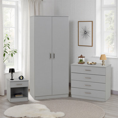 Dakota Trio Bedroom Set Light Grey Wardrobe Chest of Drawers Bedside