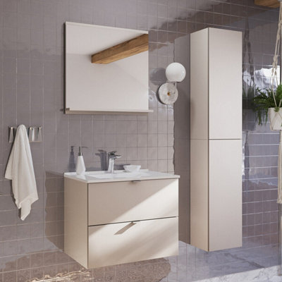 Dalia Bathroom Cabinet 80cm with 2 Drawers and Basin - Cashmere