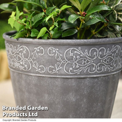 Damask Lead Effect Planter Outdoor Garden Patio Dark Grey 28cm (x1)