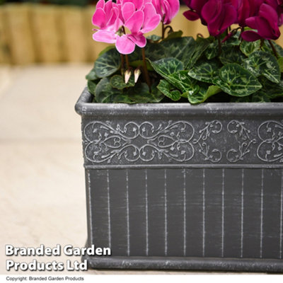 Damask Lead Effect Trough Planter Outdoor Garden Patio Dark Grey (x2)