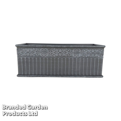 Damask Lead Effect Trough Planter Outdoor Garden Patio Dark Grey (x2)