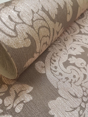 Damask Rose Gold Foil Metallic Wallpaper Textured Vinyl Retro Vintage ...