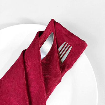 Damask Swirl Pattern Table Napkins Polyester Serviette, Red