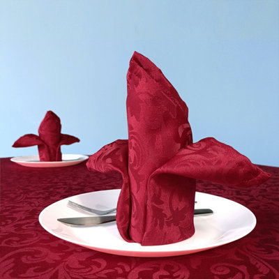 Damask Swirl Pattern Table Napkins Polyester Serviette, Red