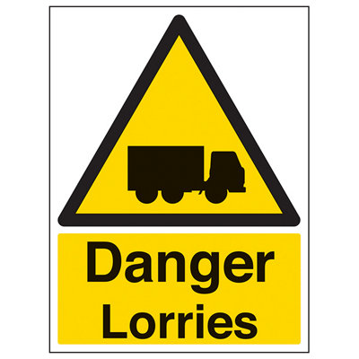 Danger Lorries Vehicle Warning Sign - Adhesive Vinyl - 200x300mm (x3 ...