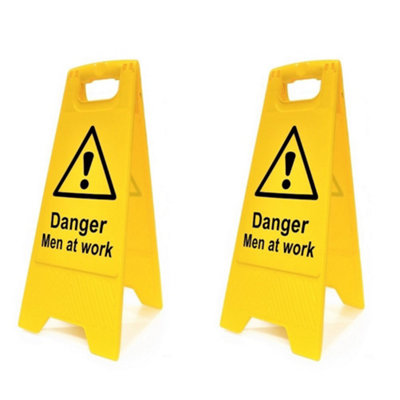 Danger Men At Work Floor Sign, Twin Pack - Heavy Duty A Boards, Double ...