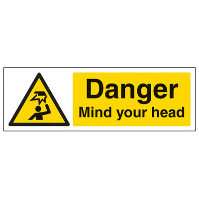 Danger Mind Your Head Warning Sign - Rigid Plastic - 600x200mm (x3 ...