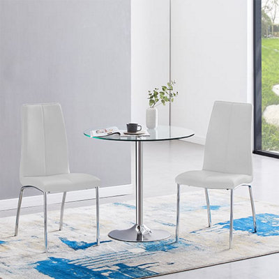 Dante Clear Glass Dining Table With 2 Opal White Chairs | DIY at B&Q