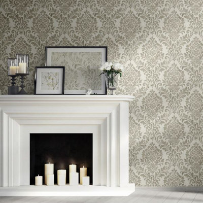 Darcy James Collection Eleanor Damask Wallpaper Cream Muriva 173514