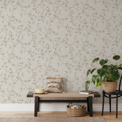 Darcy James Collection Japandi Leaf Wallpaper Cream Muriva 173573