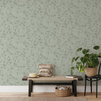 Darcy James Collection Japandi Leaf Wallpaper Green Muriva 173574