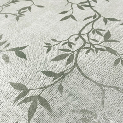 Darcy James Collection Japandi Leaf Wallpaper Green Muriva 173574