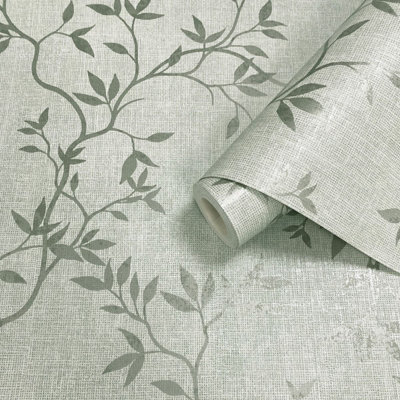Darcy James Collection Japandi Leaf Wallpaper Green Muriva 173574