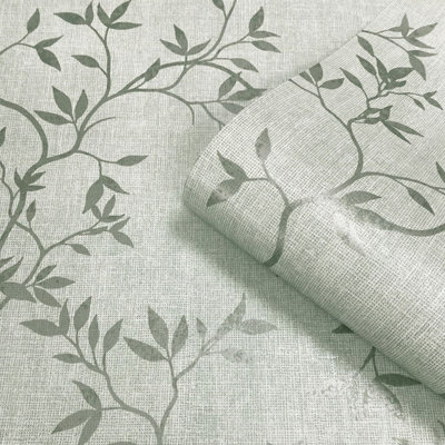 Darcy James Collection Japandi Leaf Wallpaper Green Muriva 173574