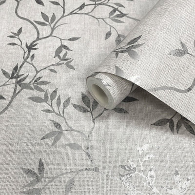 Darcy James Collection Japandi Leaf Wallpaper Grey Muriva 173571